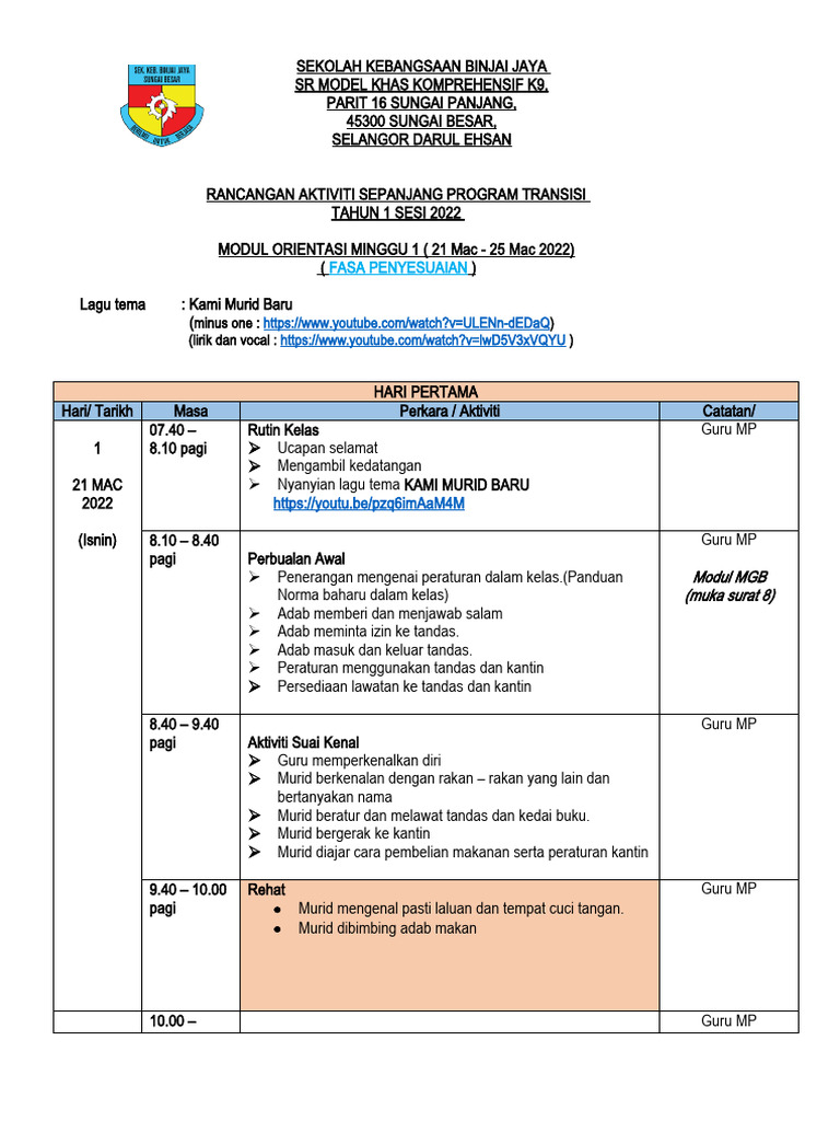 Aktiviti Program Transisi | PDF