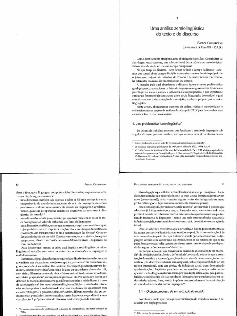 Capítulo de Livro - Uma Análise Semiolinguística Do Texto e Do Discurso - Patrick Charaudeau | PDF