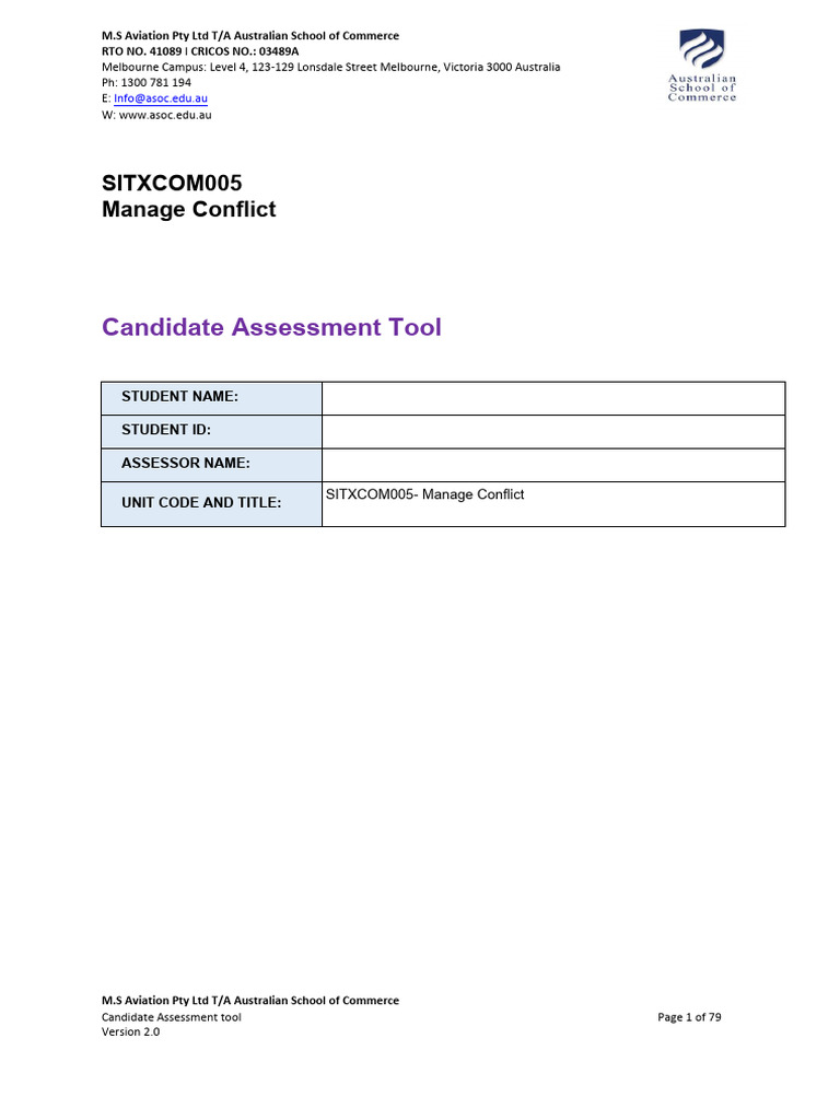SITXCOM005 - Candidate Assessment Tool) | PDF | Conflict Resolution | Mediation