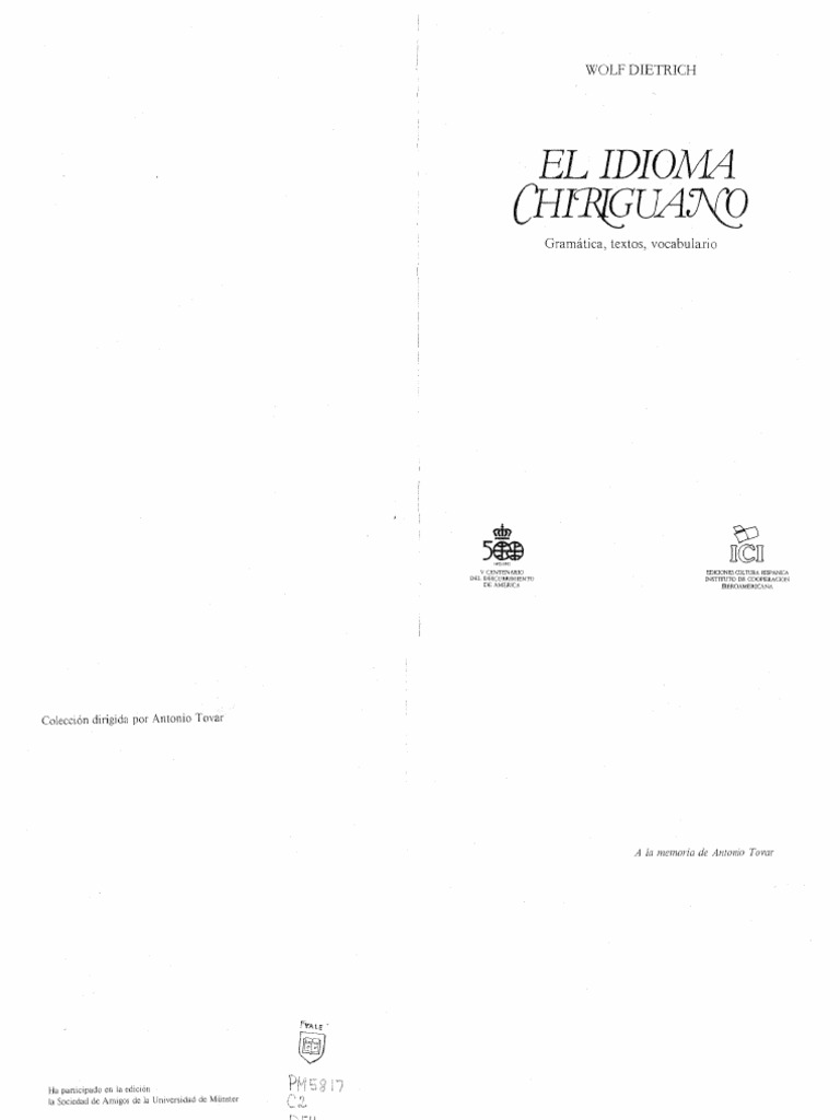 Guarani (East Bolivian) El Idioma Chiriguano (Dietrich) | PDF