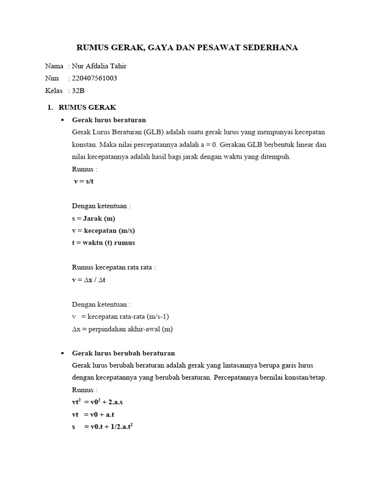 Rumus Gerak | PDF