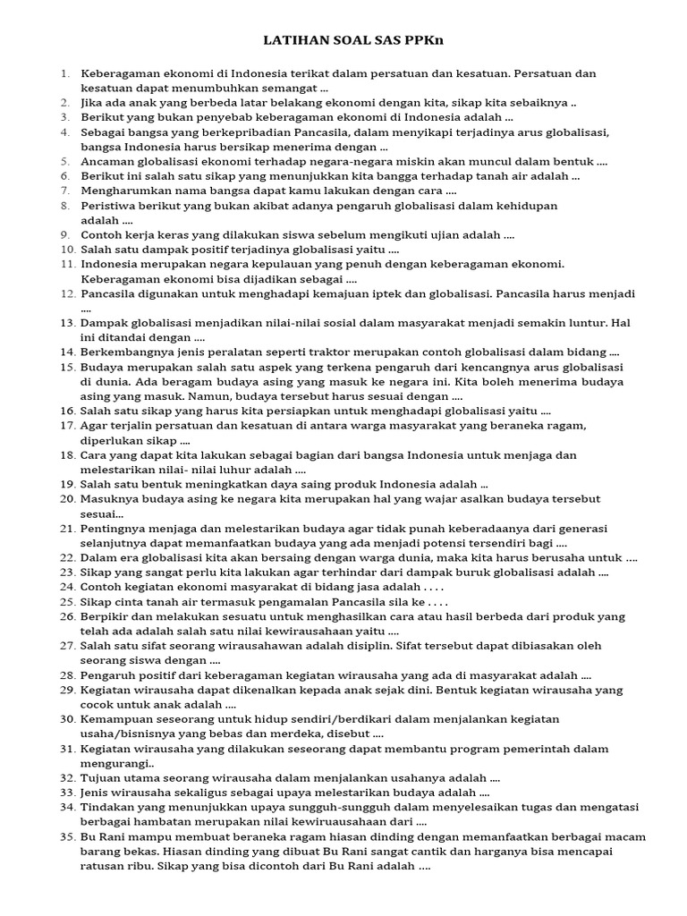 Latihan Sas PPKN Kls 6 | PDF