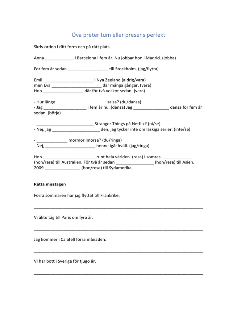 Preteritum Eller Presens Perfekt | PDF