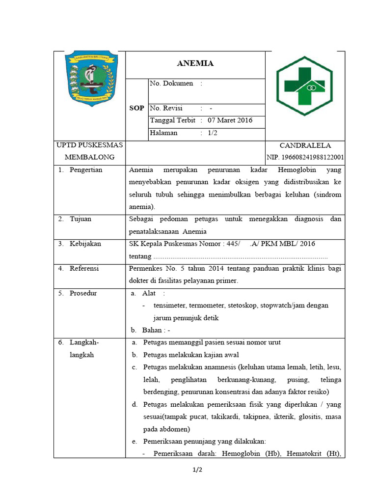 16 Sop Anemia | PDF