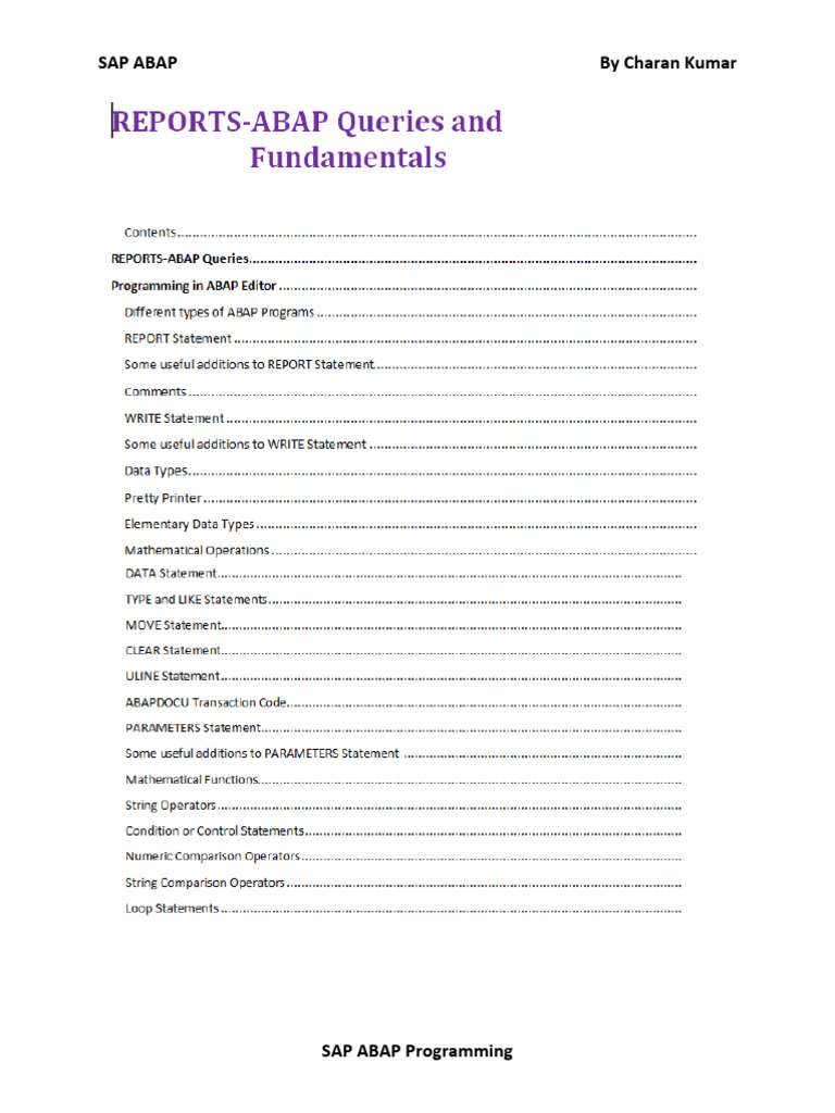 X2 Reports - ABAP Queries - Fundamentals - by - Charan | PDF | Operating System | String ...