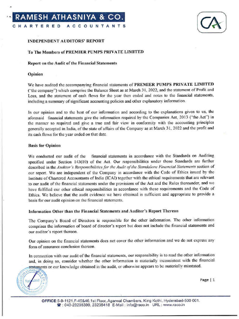 Financial Staements Duly Authenticated As Per Section 134 (Including ...