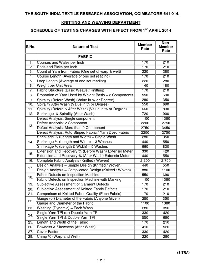Kniting Testing Charges | PDF | Knitting | Textiles