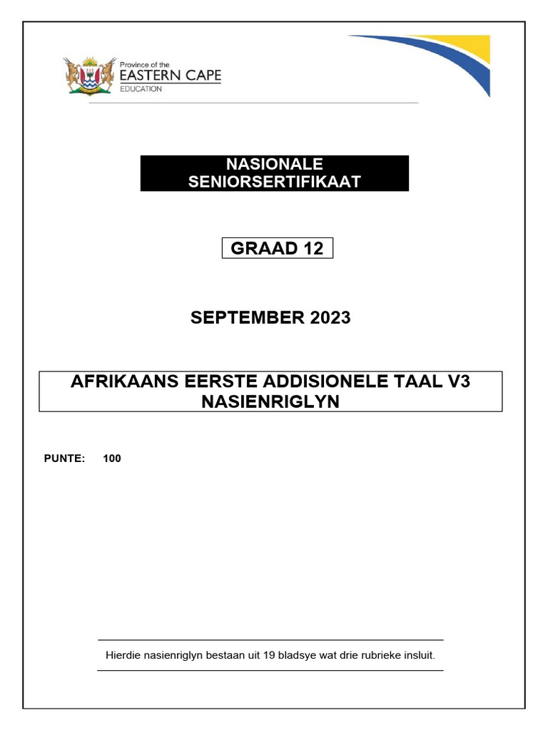 Afrikaans Fal P3 Memo GR12 Sept 2023 | PDF