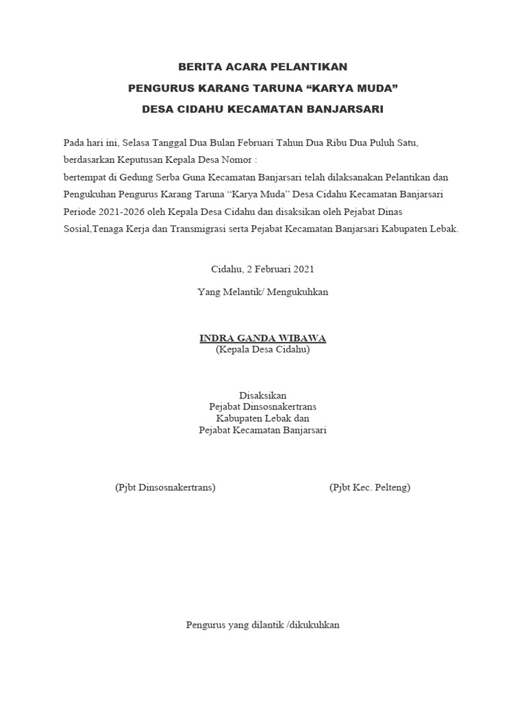 Berita Acara Pelantikan | PDF