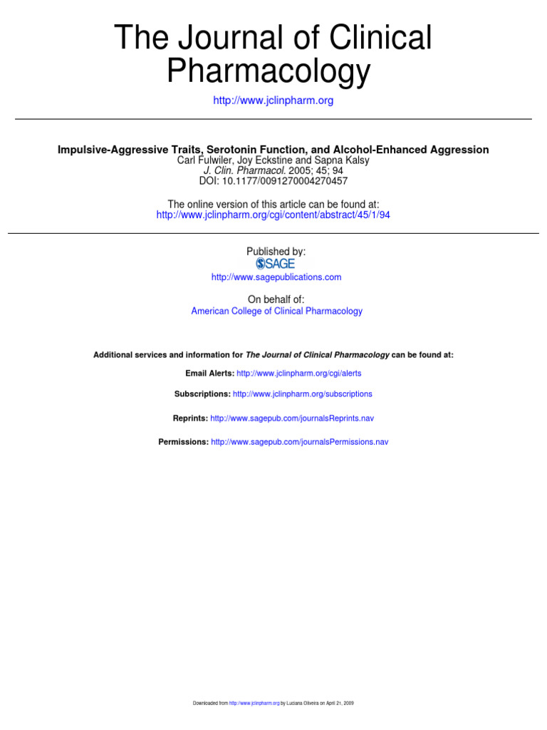 Impulsive-Aggressive Traits, Serotonin Function, and Alcohol-Enhanced ...