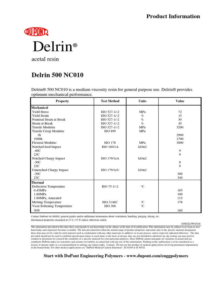 POM Delrin 500 | PDF | Humidity | Young's Modulus