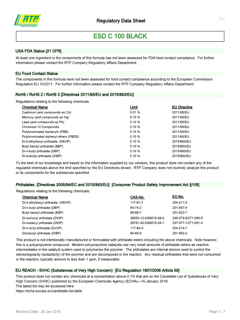 PP RTP ESD C 100 BLACK - RoHS 3 2015-863-EU | PDF | Chemical Substances | Occupational Safety ...