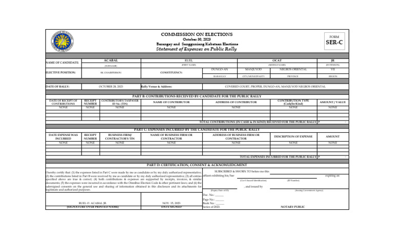 (SER-C) Statement of Expenses On Public Rally | PDF | Government