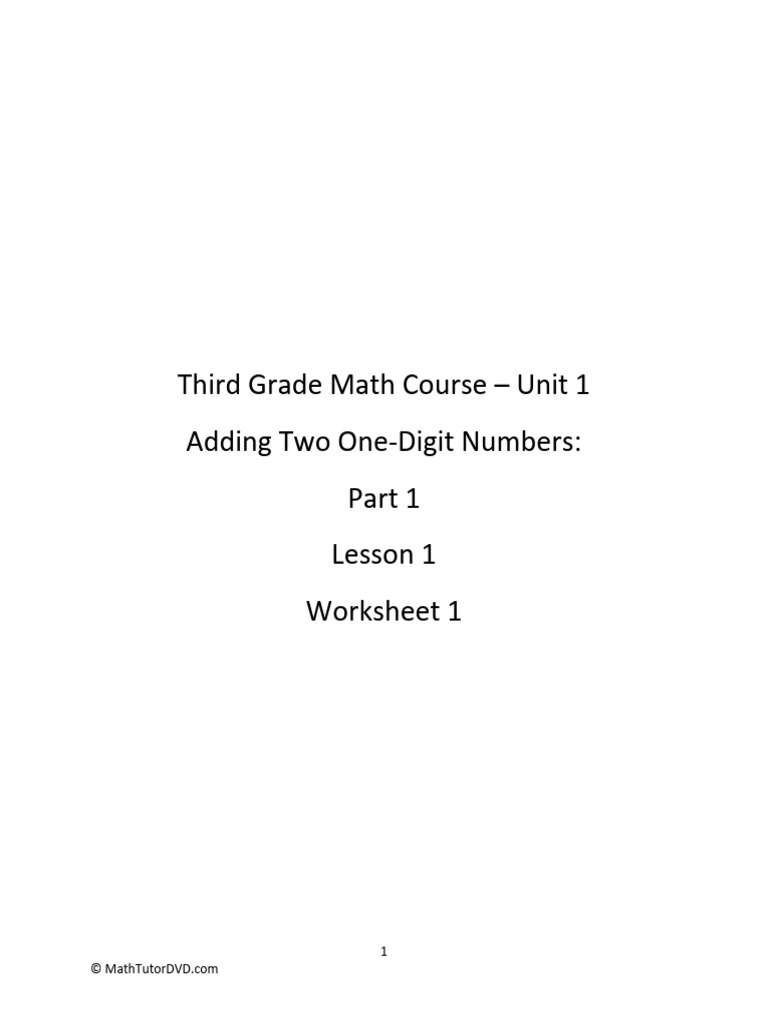 Third Grade Math Course - Unit 1 - Lesson 1 - Worksheet | PDF ...