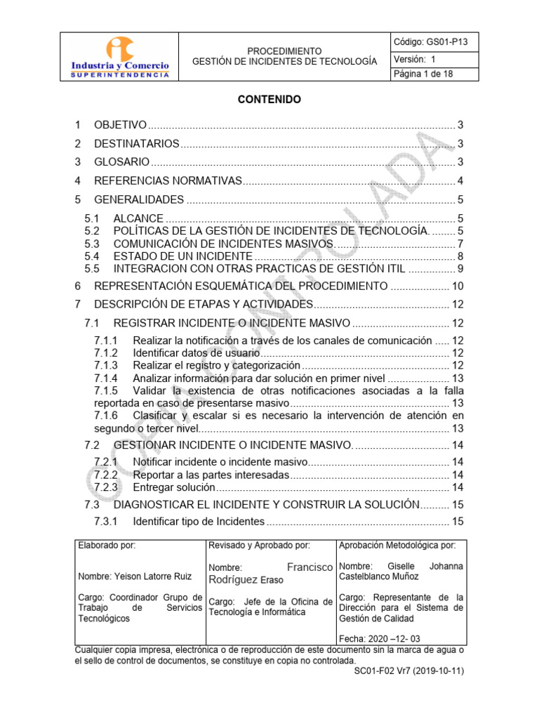 GS01-P13 PROCEDIMIENTO GESTIÓN DE INCIDENTES TI - Copia - Controlada ...