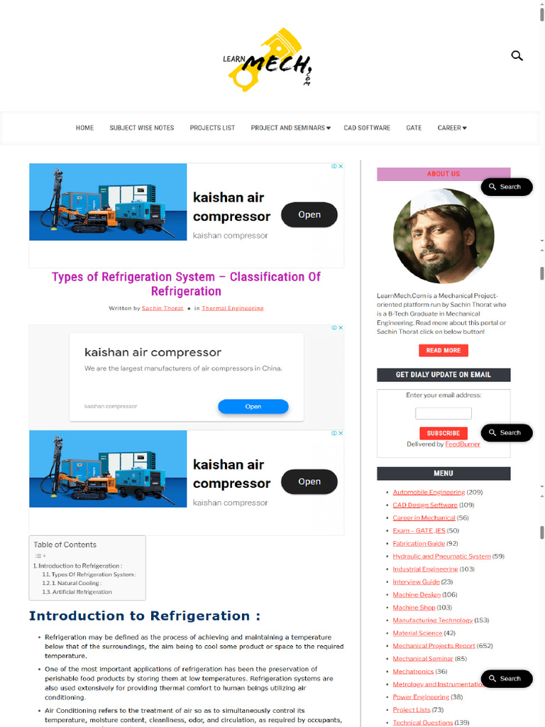 Types of Refrigeration System - Classification of Refrigeration | PDF