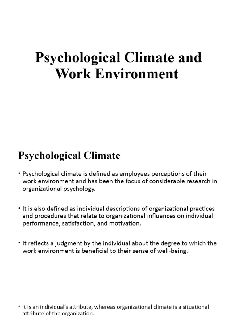 Understanding Psychological Climate at Work | PDF | Motivational ...