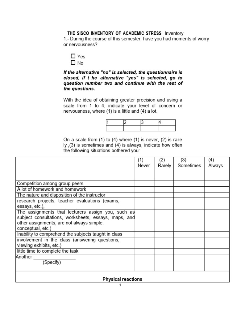 The Sisco Inventory of Academic Stress | PDF | Anxiety | Emotions