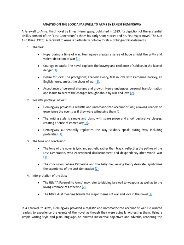 Hemingway's A Farewell to Arms Analysis | PDF | Ernest Hemingway