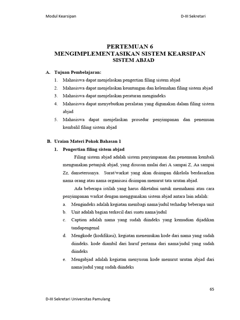 Pertemuan 6 - Mengimplementasikan Sistem Kearsipan Sistem Abjad | PDF