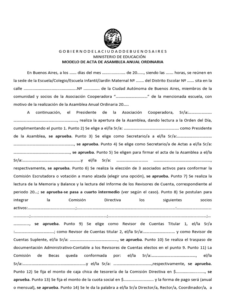 Modelo de Acta de Asamblea 2016 | PDF | Gobierno