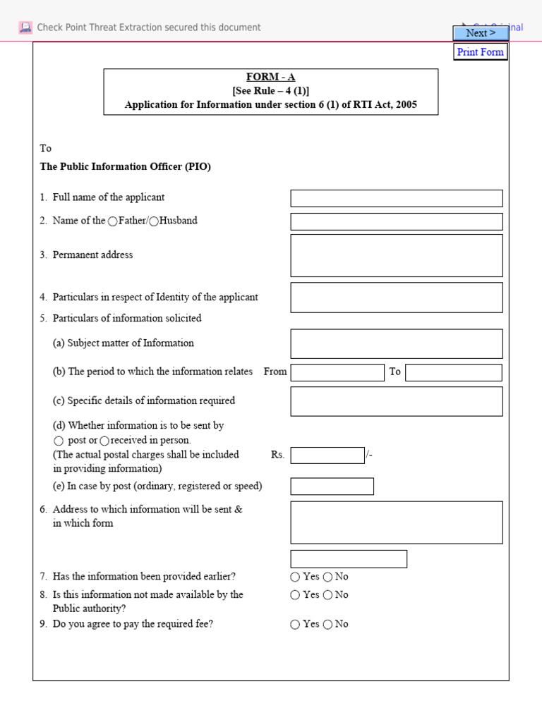 RTI Information Request Form | PDF | Justice | Crime & Violence