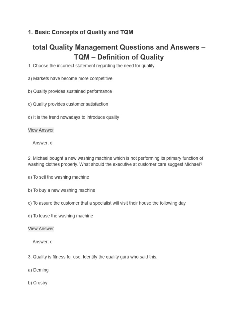 Basic Concepts of Quality and TQM | PDF | Goal | Quality (Business)