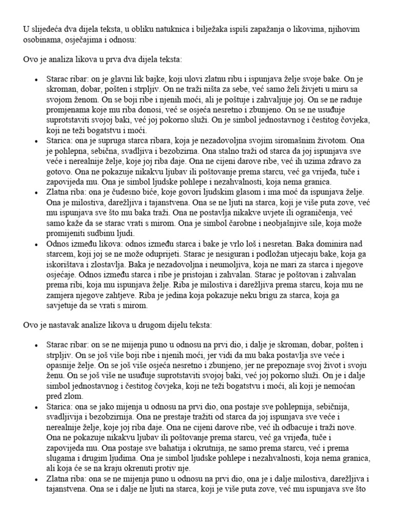 Analiza Bajka o Ribaru I Ribici | PDF