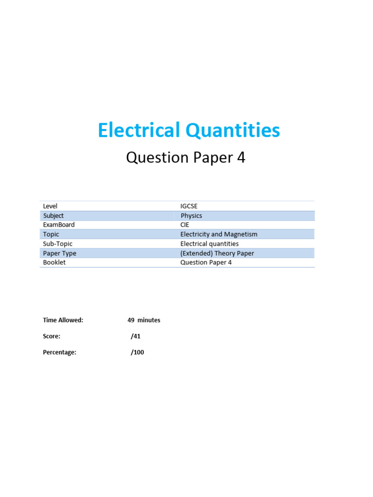 42.4-Electrical Quantities-Cie Igcse Physics Ext-Theory-Qp | PDF | Series And Parallel Circuits ...