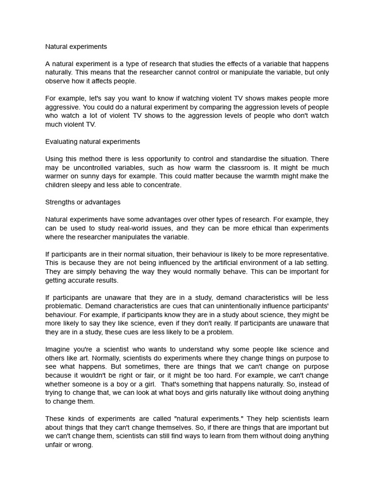 Natural Experiment | PDF | Experiment | Science