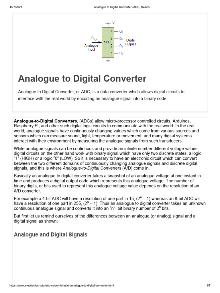Analogue To Digital Converter Adc Basics Pdf Analog To Digital Converter Electronic Circuits