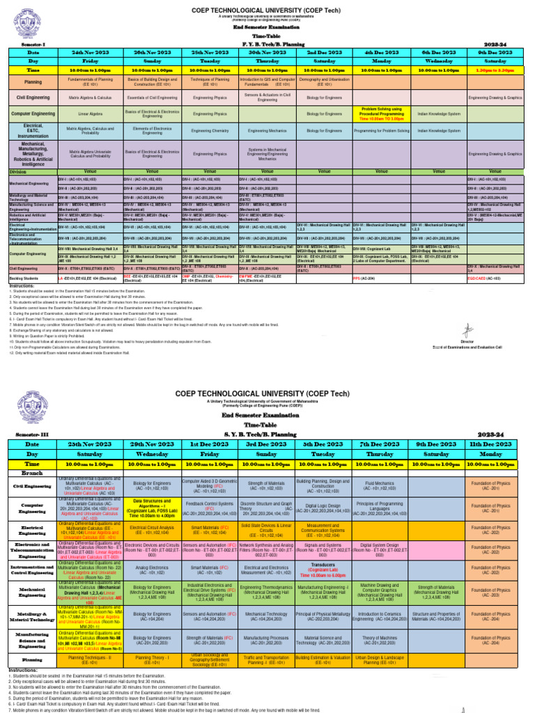 ESE Time Table Nov-Dec 2023-2024 Odd Sem | PDF | Equations | Electrical Engineering