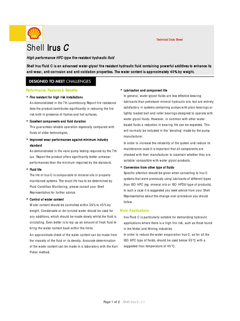 Shell Irus Fluid C TDS | PDF | Water | Viscosity