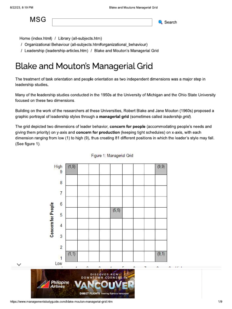 Blake and Mouton's Managerial Grid | PDF
