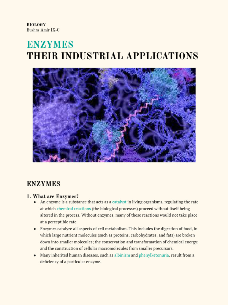Enzymes and Their Industrial Applications | PDF | Enzyme | Catalysis