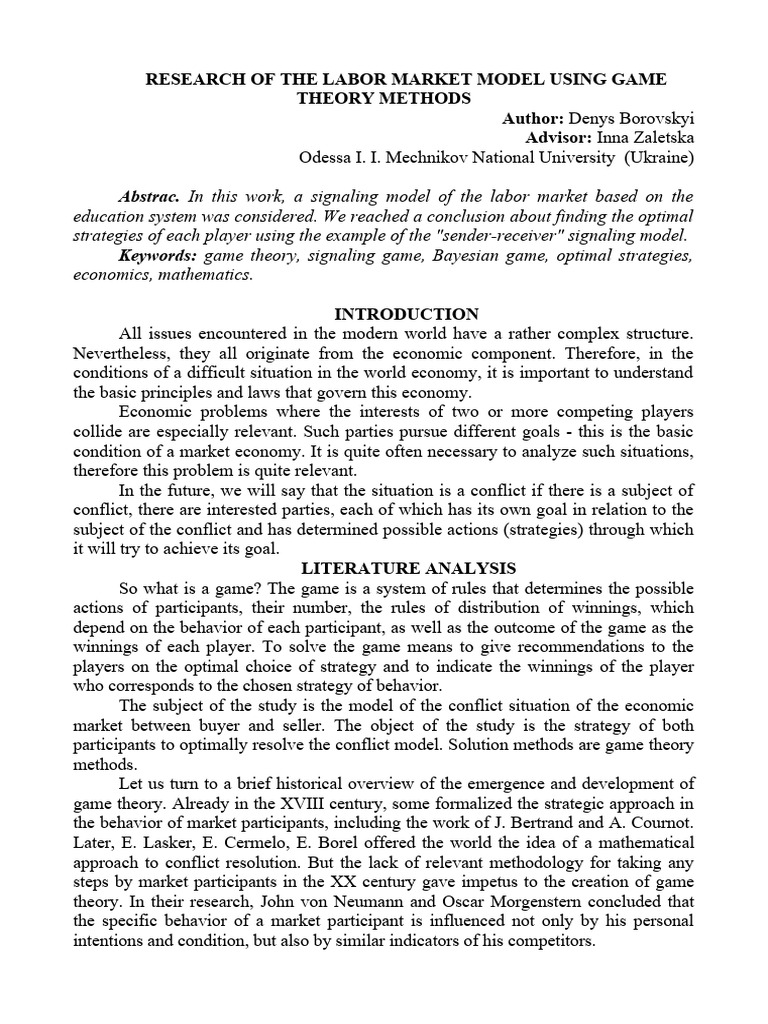 Borovskyi Zaletska Theory of Game | PDF | Game Theory | Market (Economics)