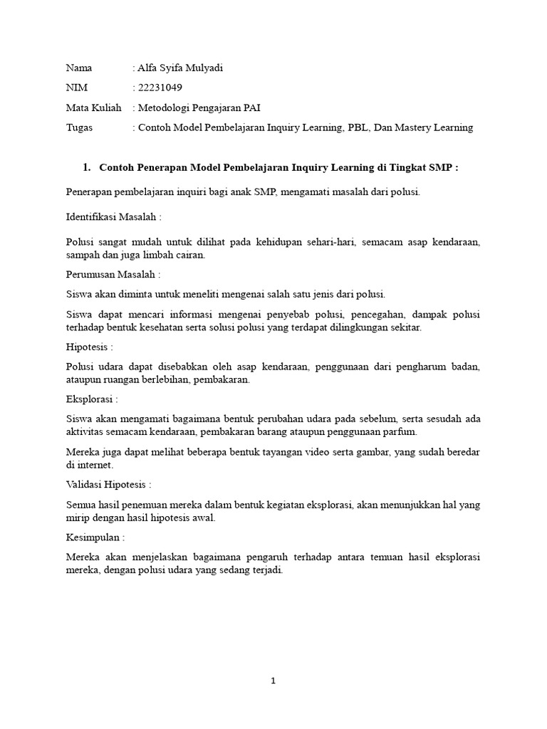 Contoh Model Pembelajaran | PDF