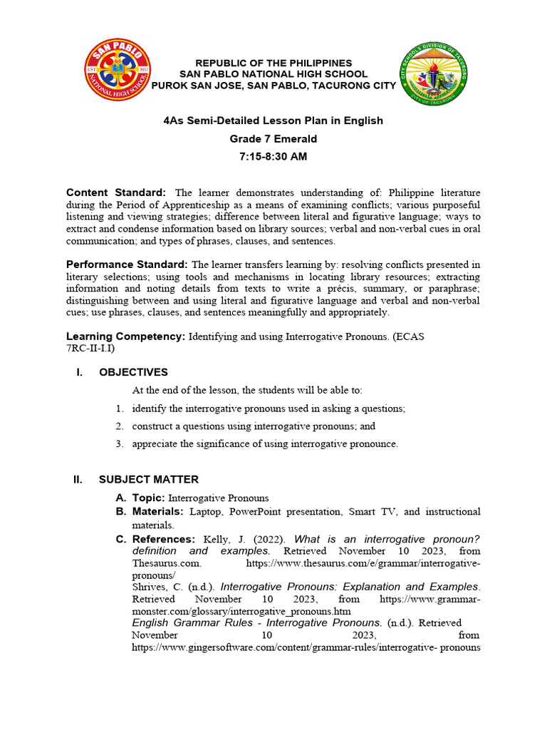 For 1st Demo Teaching | PDF | Question | Pronoun