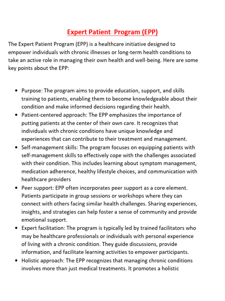Expert Patient Program | PDF | Health Care | Chronic Condition