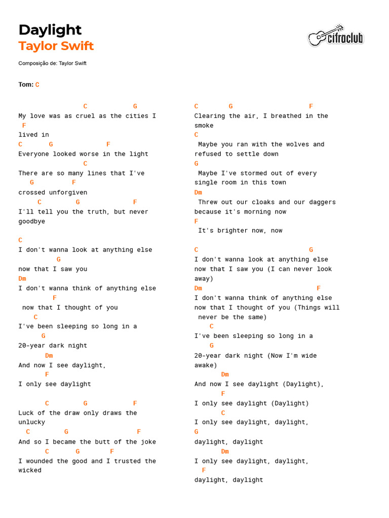 Cifra Club - Taylor Swift - Daylight | PDF