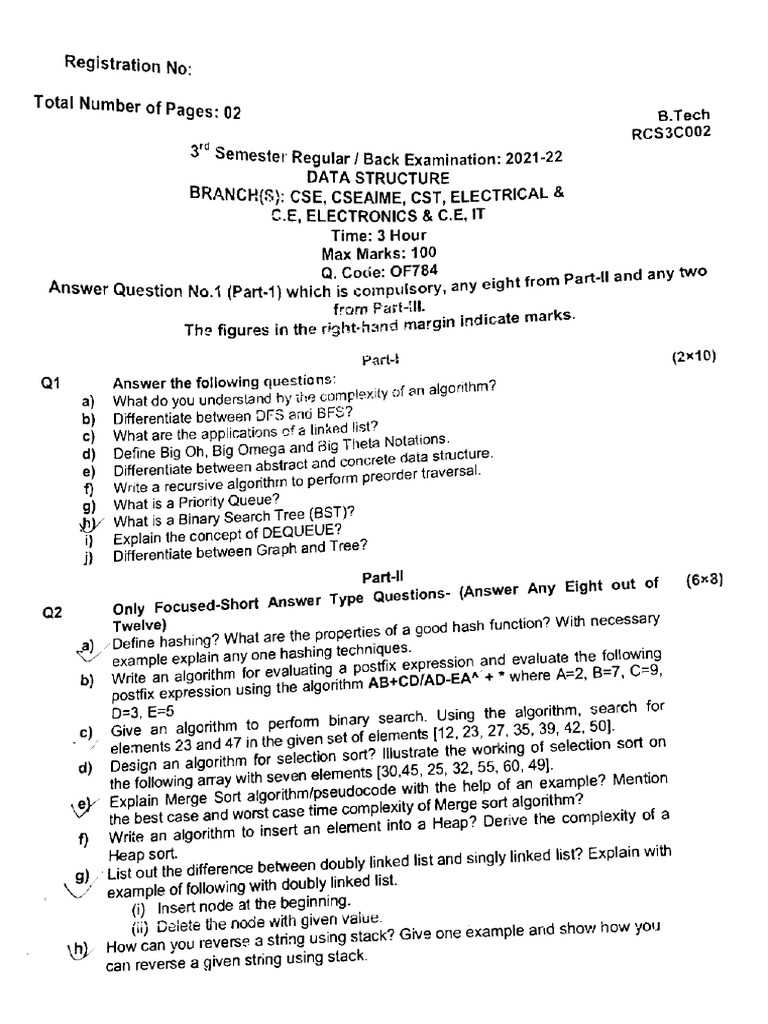 Btech 3 Sem Data Structure Rcs3c002 2022 | PDF Btech 3 Sem Data Structure Rcs3c002 2022 | PDF