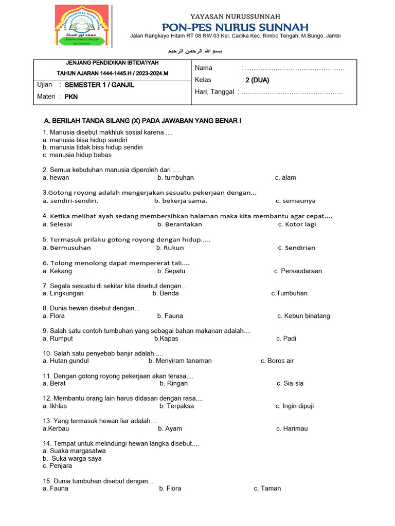 Soal PKN Kelas 2 | PDF