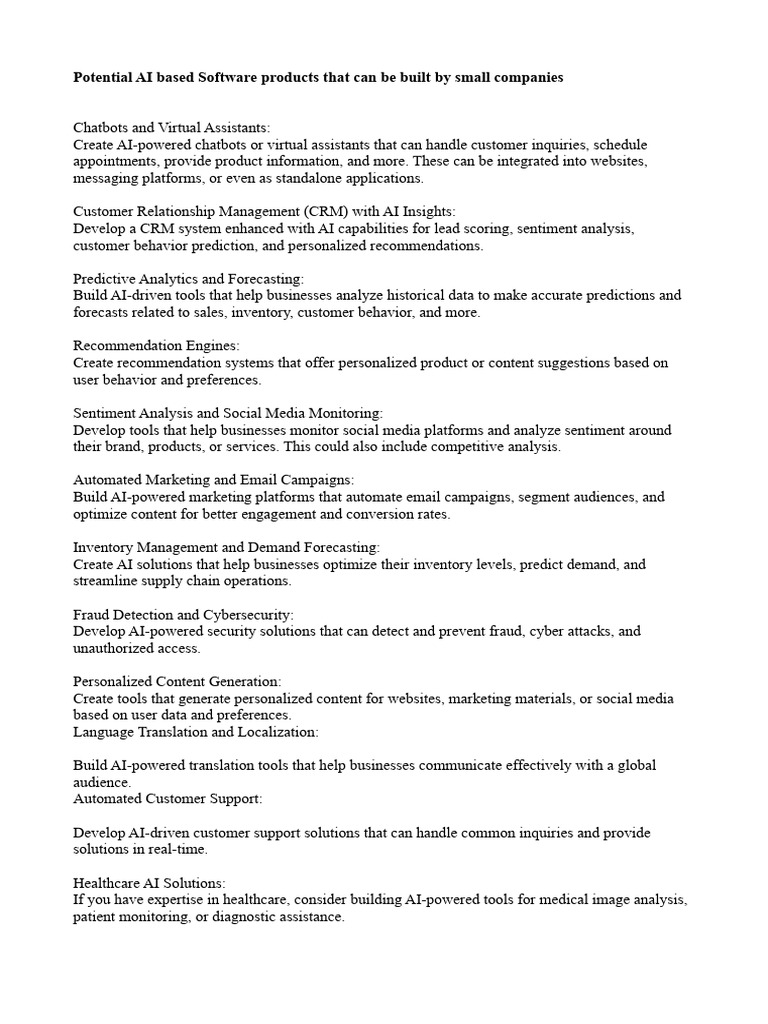 Potential AI Based Software Products That Can Be Built by Small ... Potential AI Based Software Products That Can Be Built by Small ...