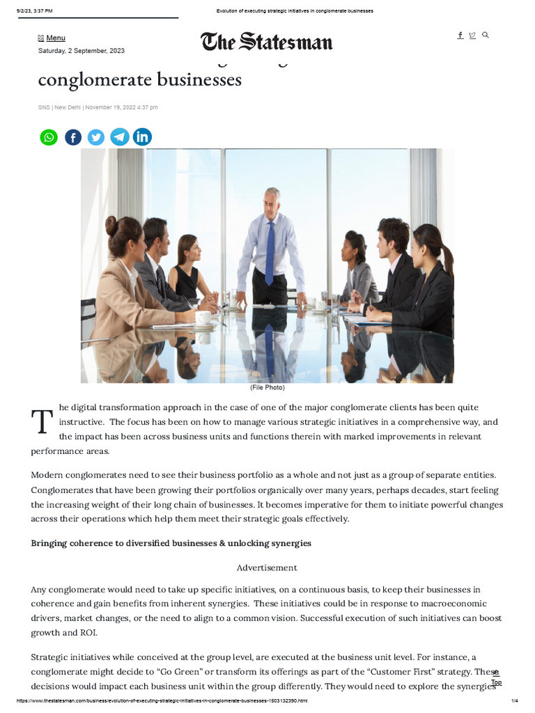 Evolution of Executing Strategic Initiatives in Conglomerate Businesses ...