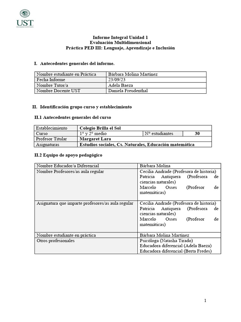 Formato Informe Integral Ped Iii Por Terminar Parte 2.5 | PDF | Enseñando | Aprendizaje