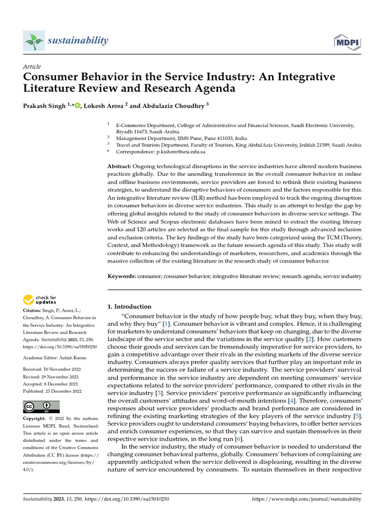 Consumer Behavior in The Service Industry An Integrative Literature Review and Research Agenda ...