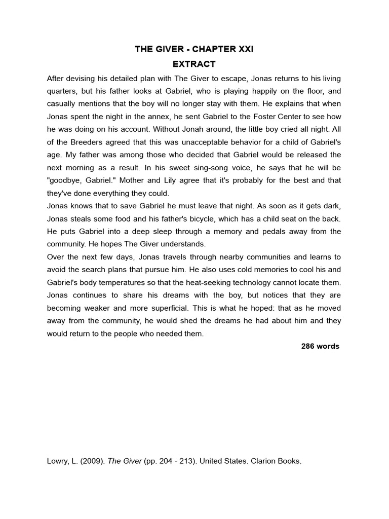 Jonas's Escape in Chapter 21 | PDF