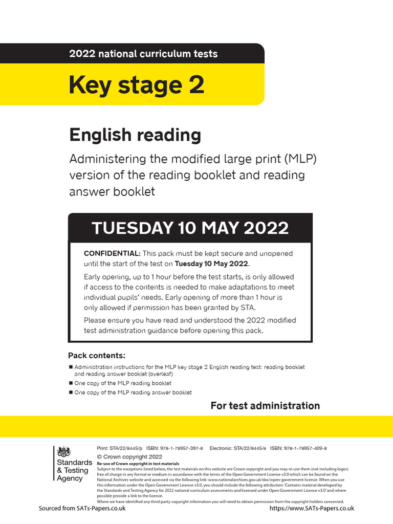 STA228445p 2022 KS2 English Reading Administering MLP Booklet | PDF ...