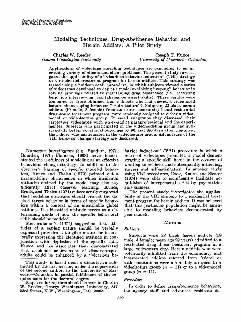Modeling Techniques, Drug-Abstinence Behavior, and Heroin Addicts A ...