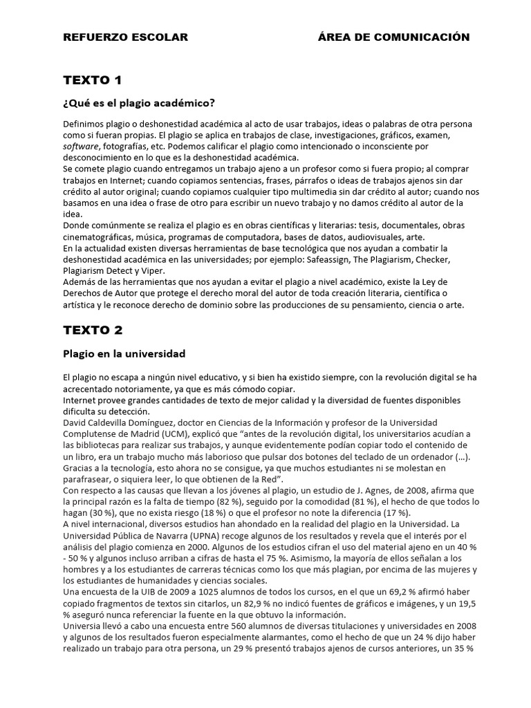 PLAGIO | PDF | Plagio | Deshonestidad academica
